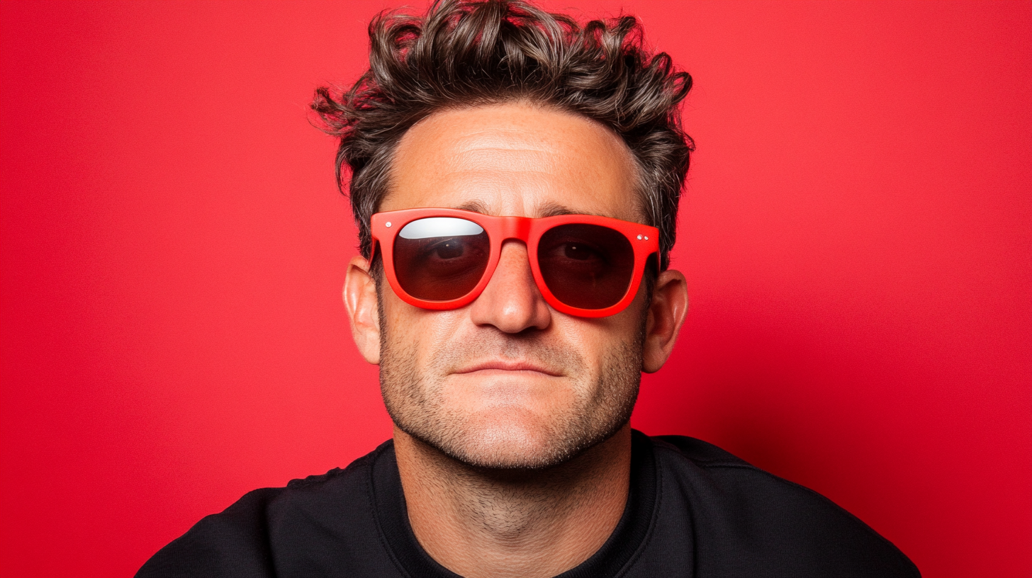 A Photo of Casey Neistat with a red background