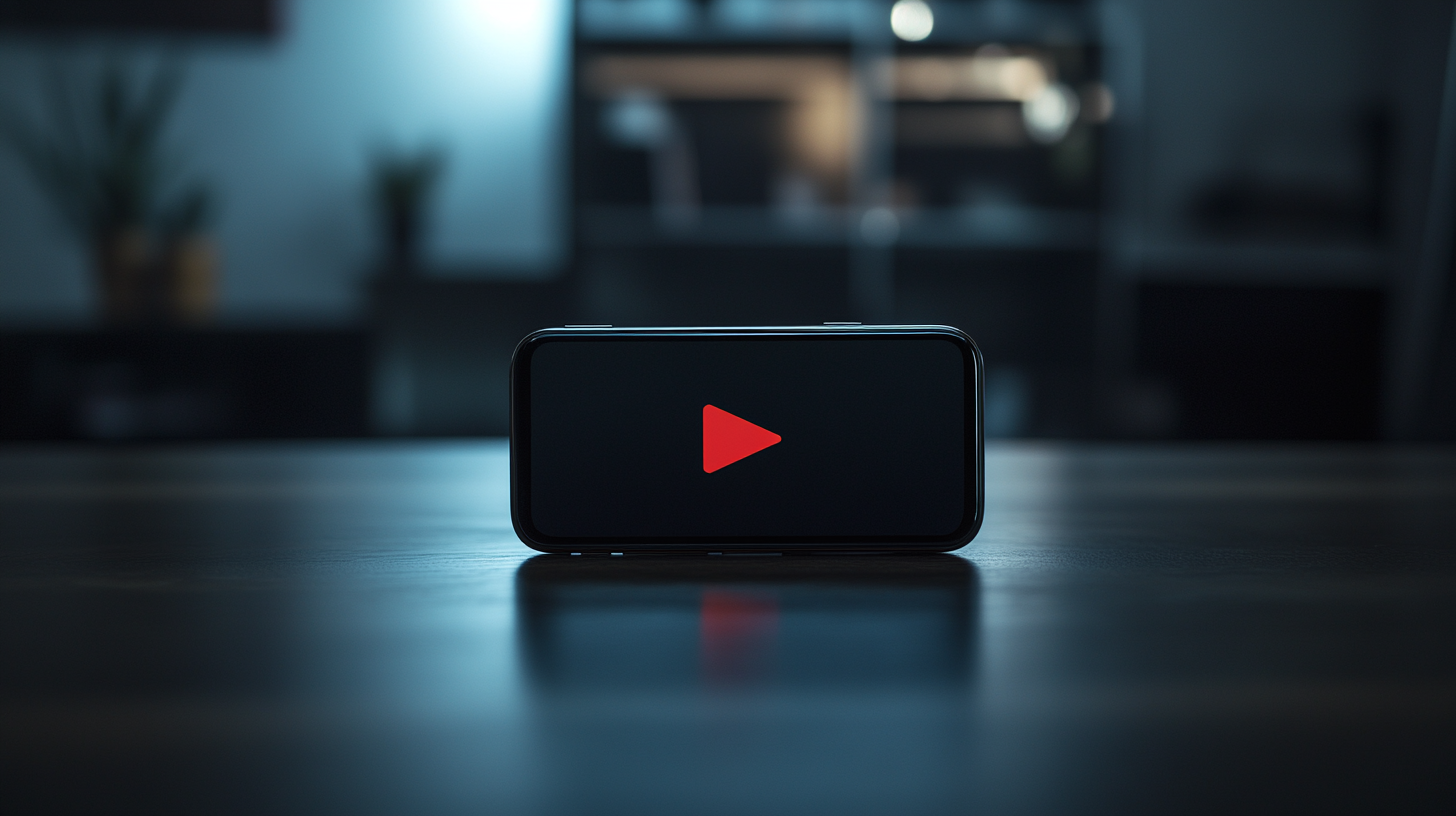 A Phone on a desk with the YouTube Logo