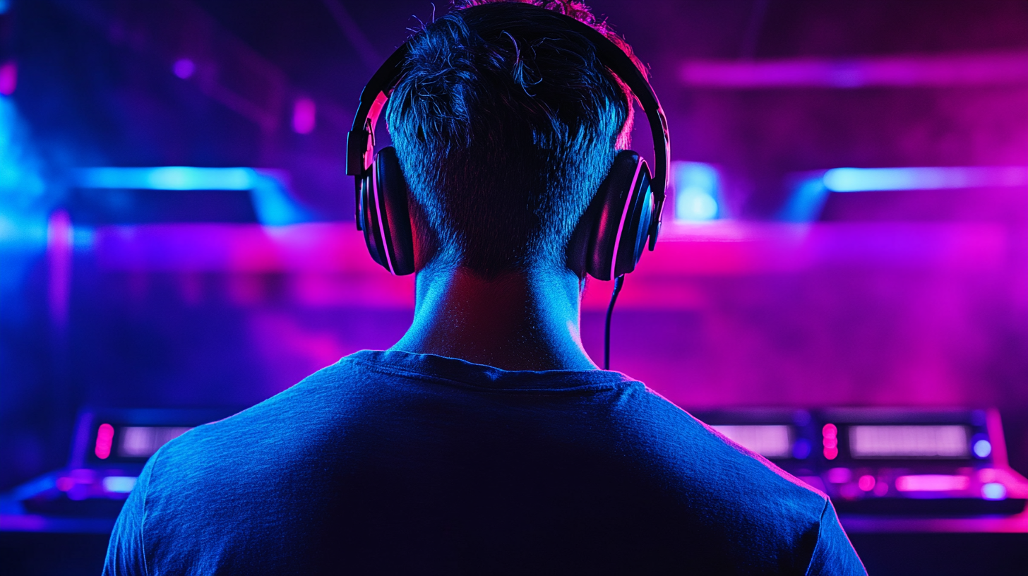 A DJWearing Headphones at a night club.